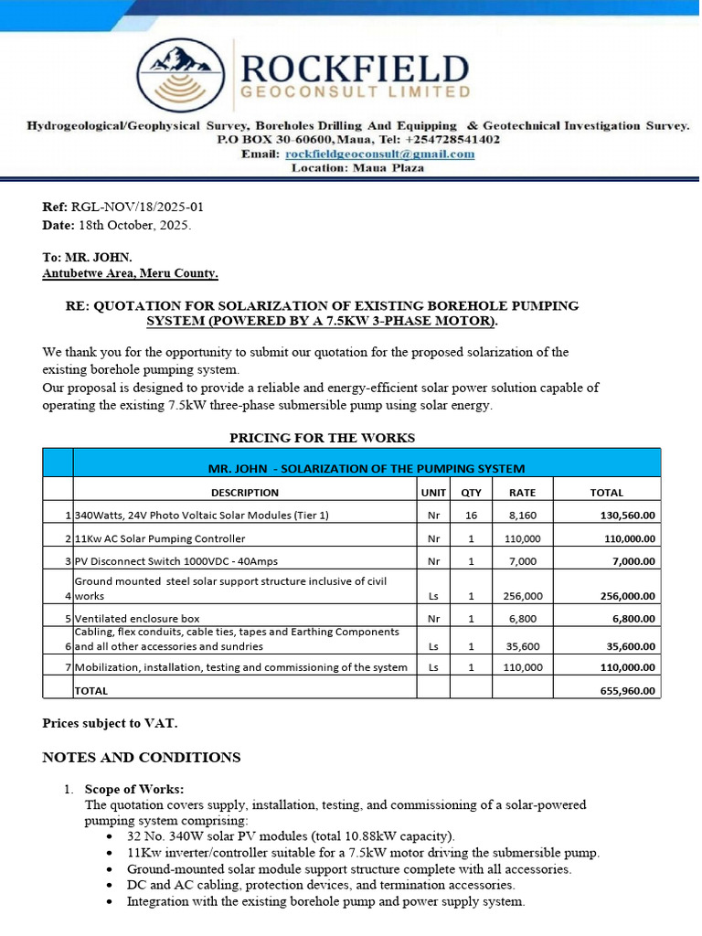 Mr. John - Borehole Solarization Quote | PDF | Photovoltaics ...