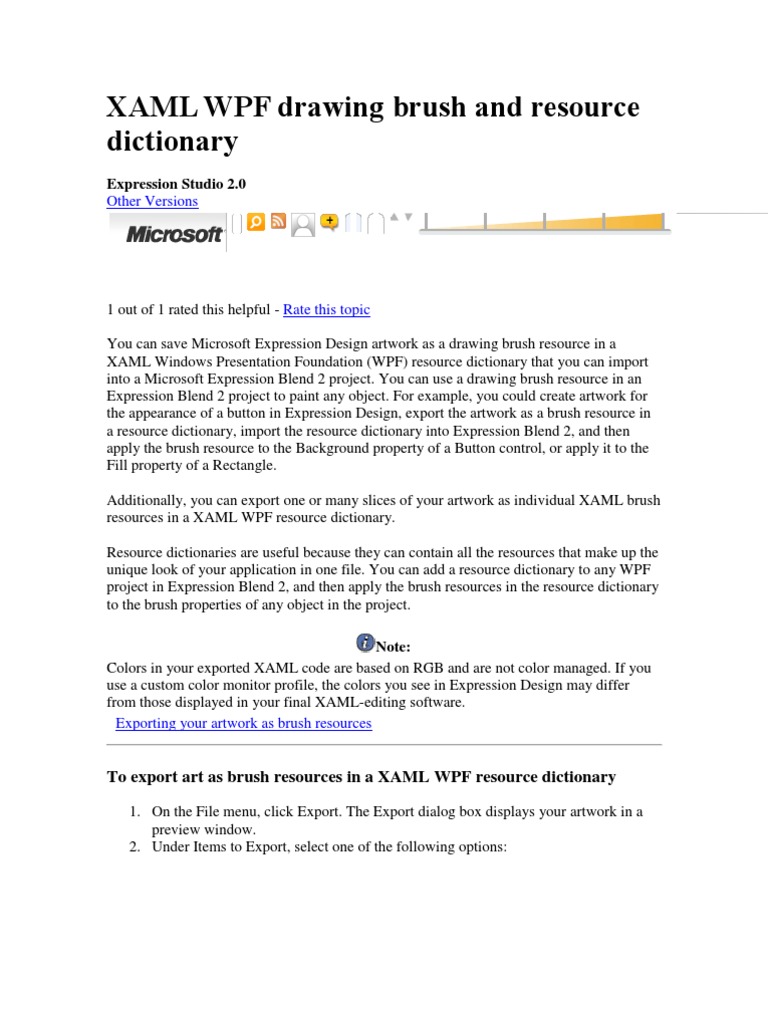 XAML WPF Drawing Brush and Resource Dictionary | PDF | Extensible Application Markup Language ...