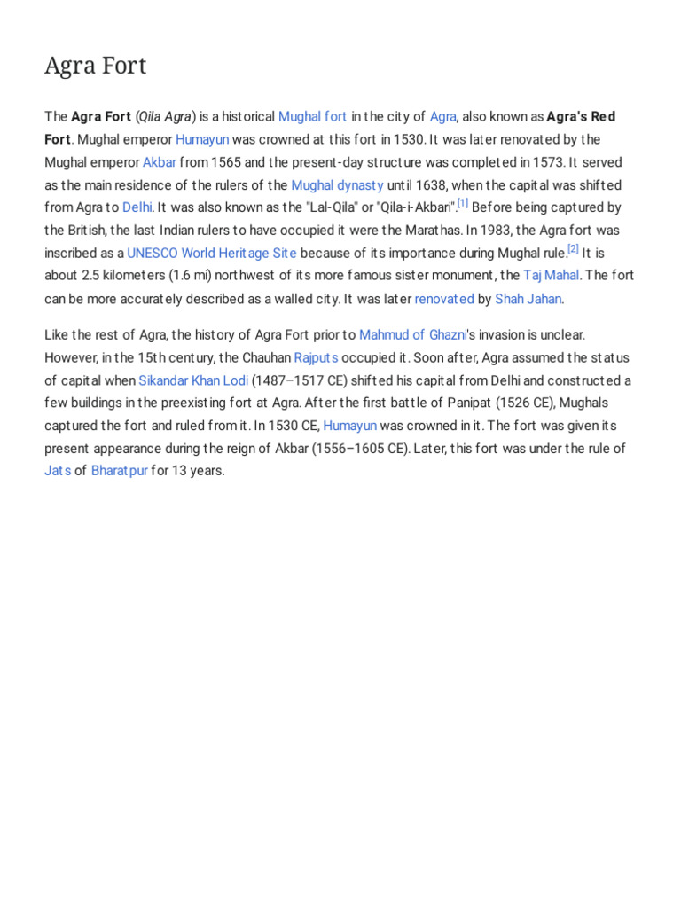 Agra Fort - Wikipedia | PDF | Mughal Empire