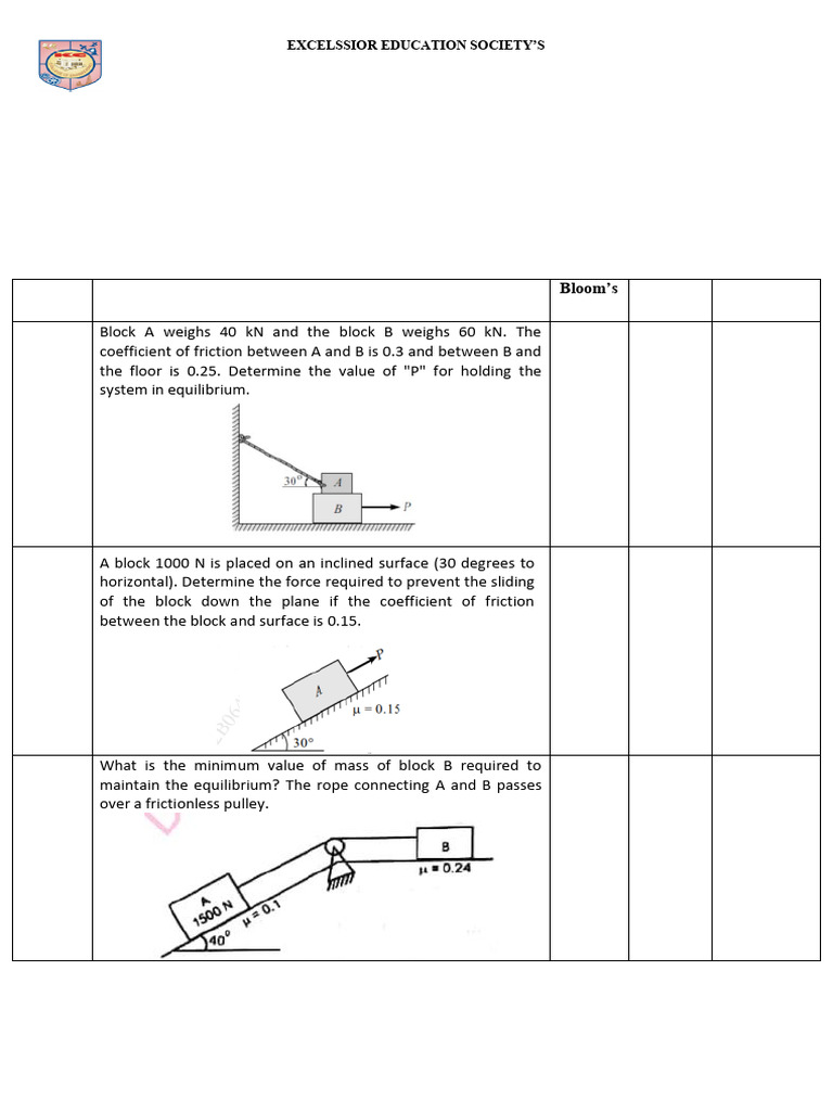 Engineering Mechanics Assignment 2025-26 | PDF | Friction | Force