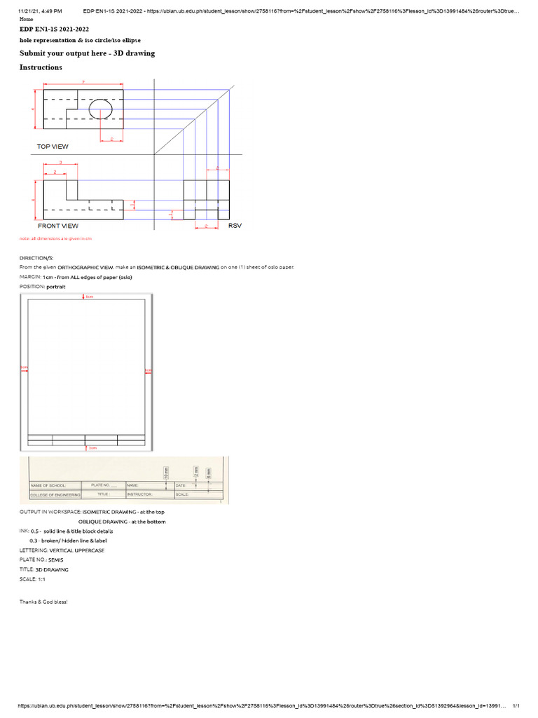 Submit Your Output Here - 3D Drawing Instructions: Hole Representation ...