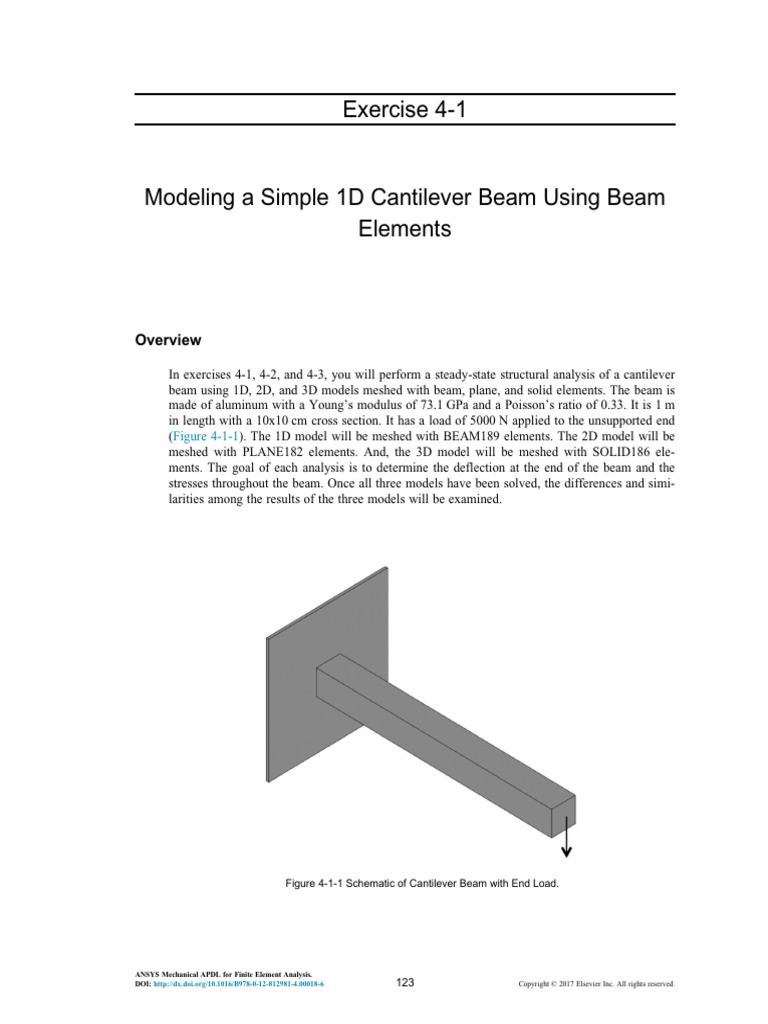 Exercise 4 1 Modeling A Simple 1D Cantil 2017 ANSYS Mechanical APDL For Fi | PDF | Stress ...