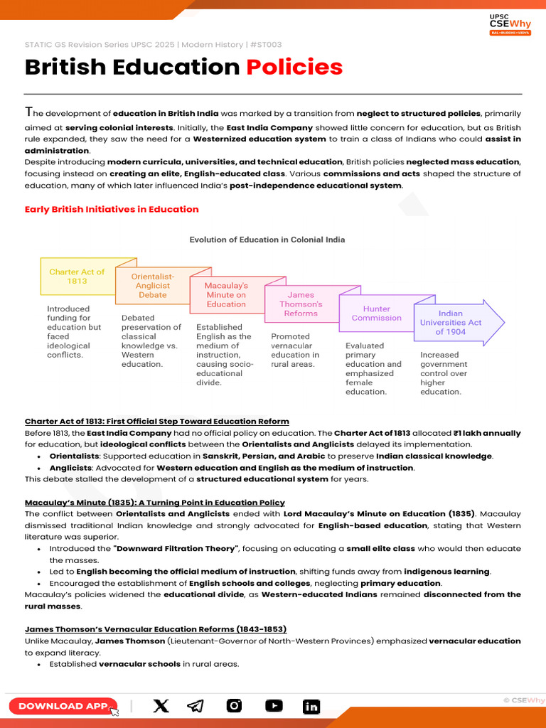 #ST003 British Education Policies STATIC GS Revision Series UPSC | PDF