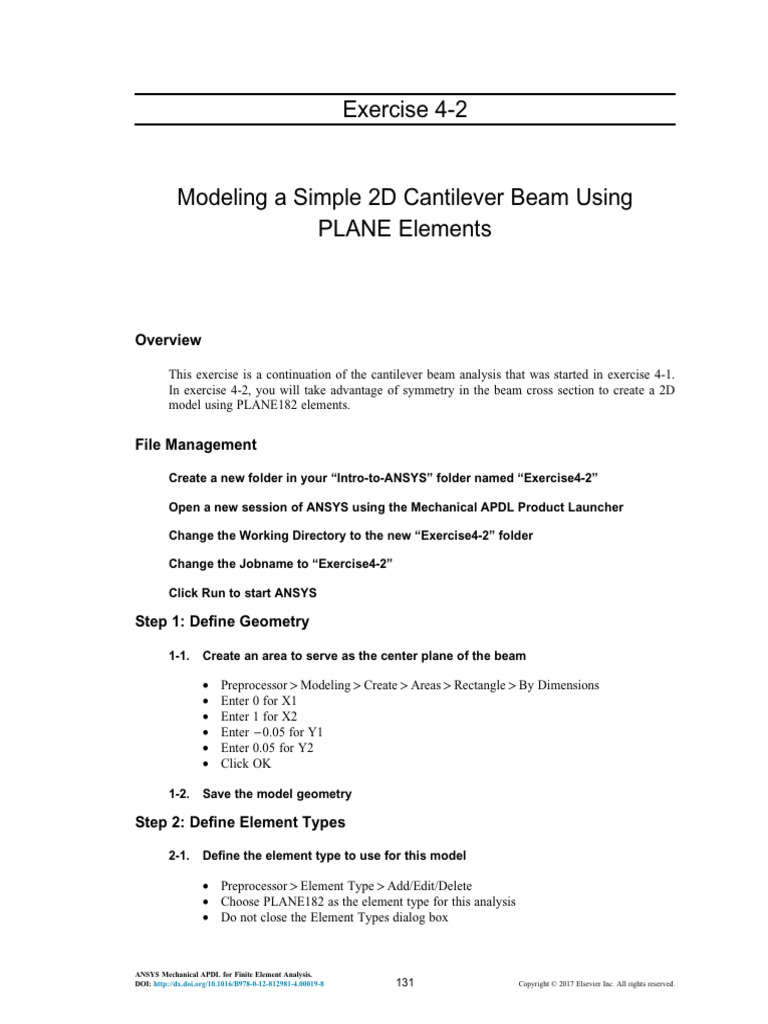 Exercise 4 2 - Modeling A Simple 2D Cantil - 2017 - ANSYS Mechanical ...