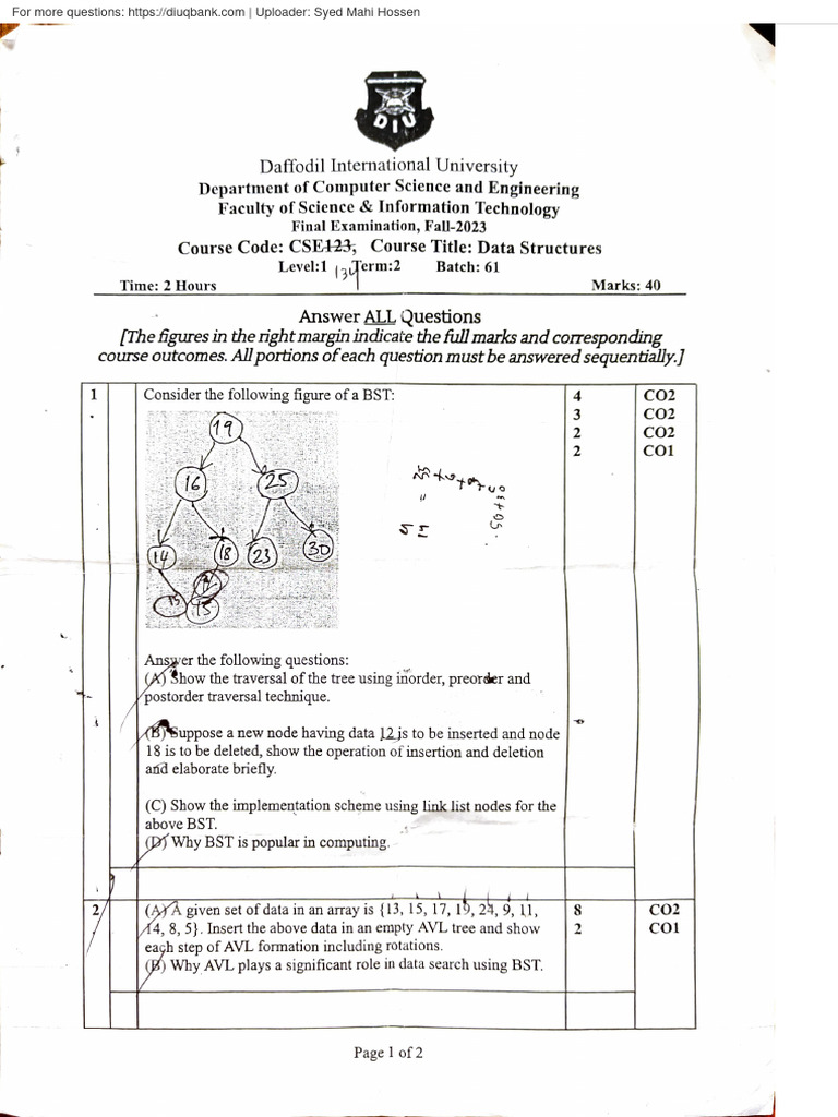 Data Structures (CSE), Fall 23, Final Watermarked | PDF | Algorithms ...