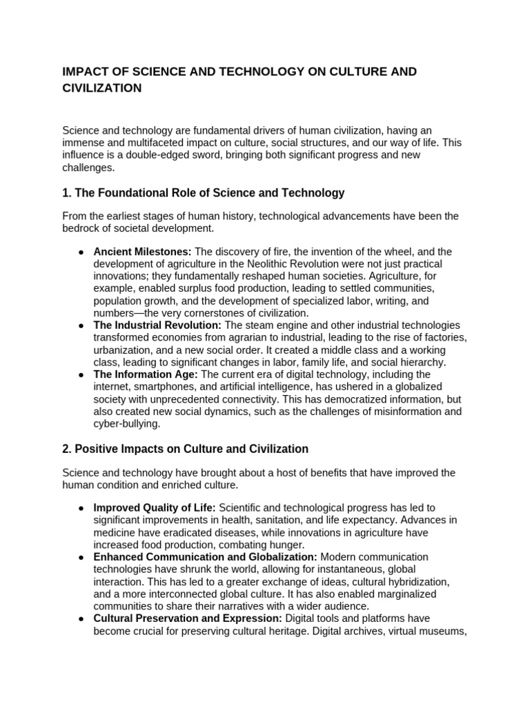 Impact of Science and Technology On Culture and Civilization Unit III ...