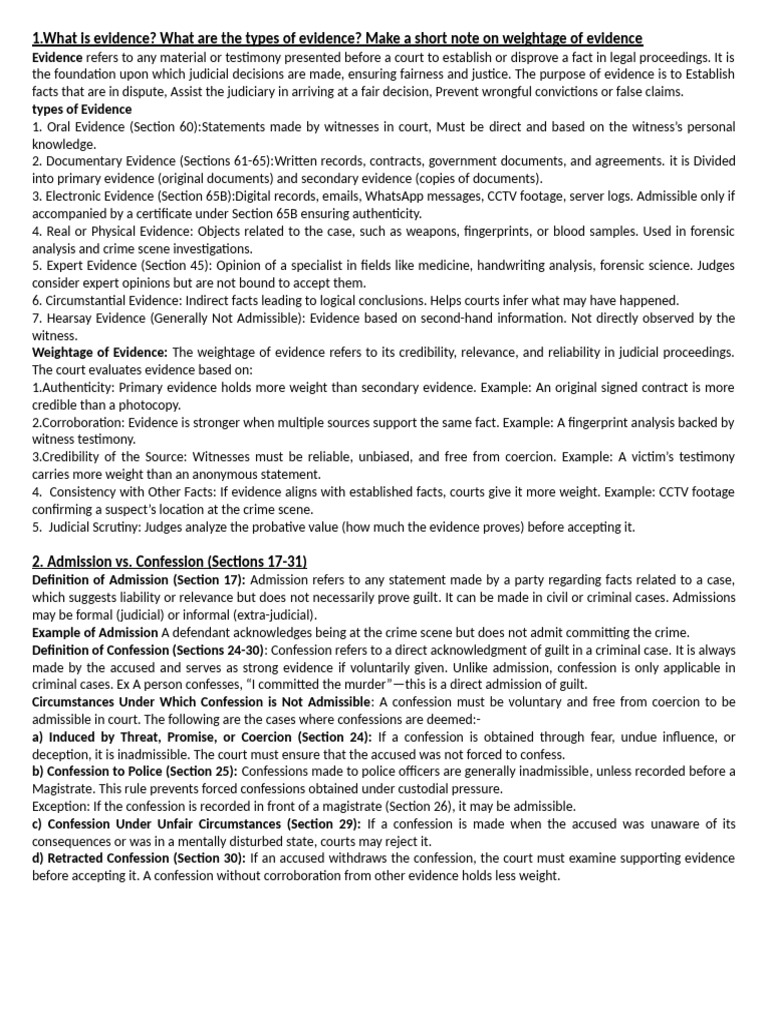 1.what Is Evidence? What Are The Types of Evidence? Make A Short Note On Weightage of Evidence ...