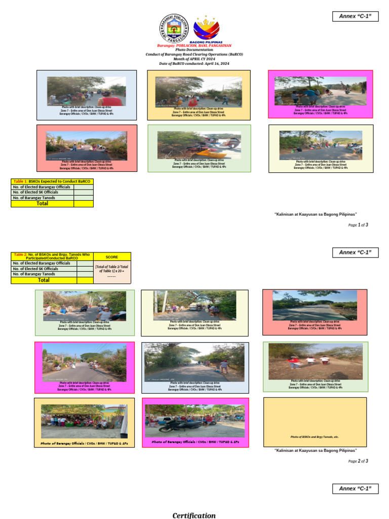 Annex C 1 Photo Documentation Barangay BaRCO Monthly Monitoring Report ...