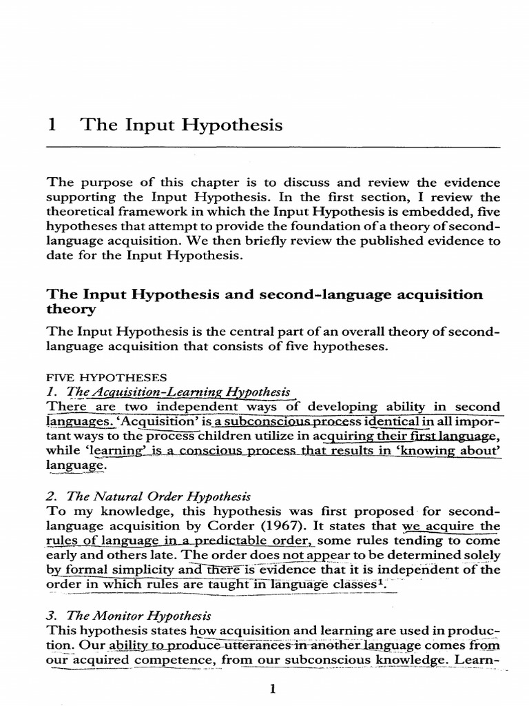 Krashen The Input Hypothesis CH 1 | PDF | Language Acquisition | Hypothesis