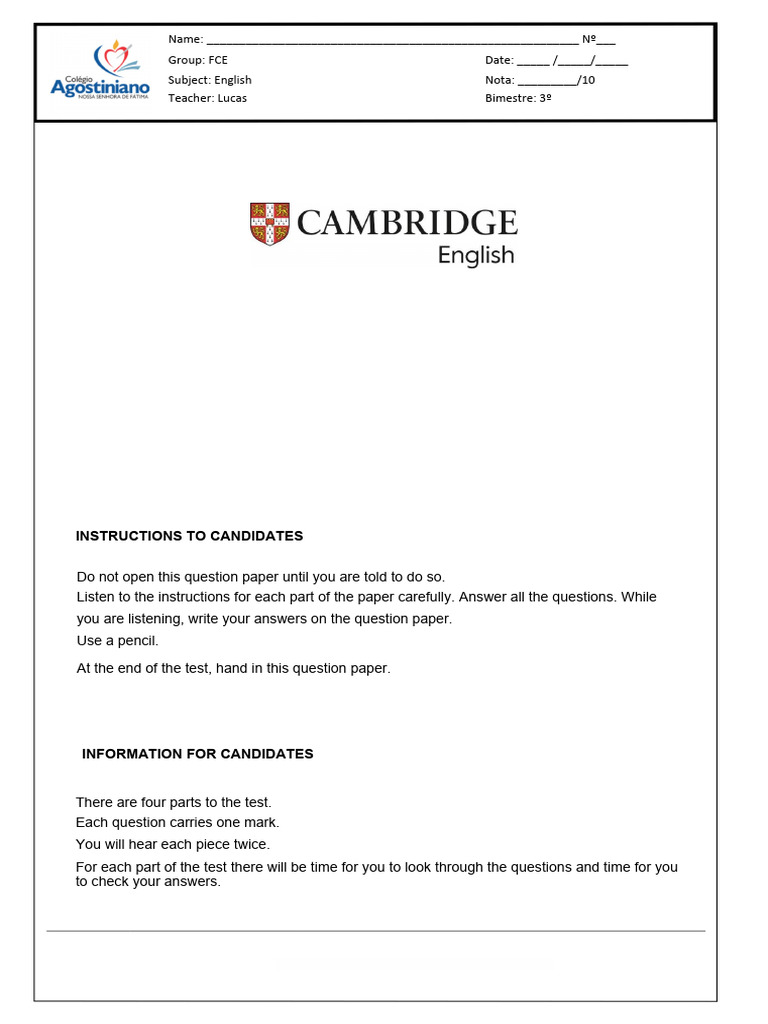 Listening - FCE 2 Term | PDF