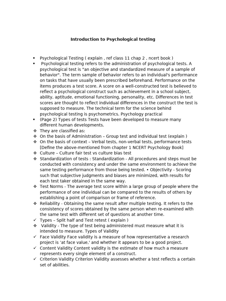 Overview of Psychological Testing Methods | PDF | Psychological Testing ...