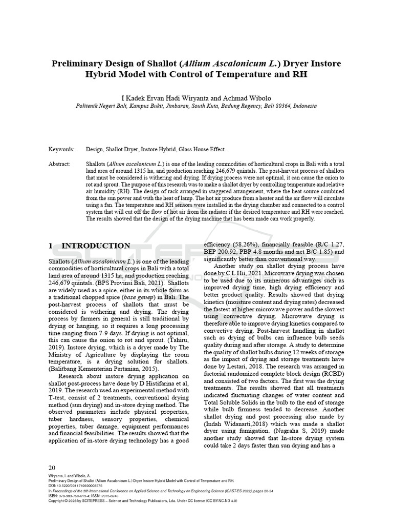 Preliminary Design of Shallot (Allium Ascalonicum L.) Dryer Instore ...
