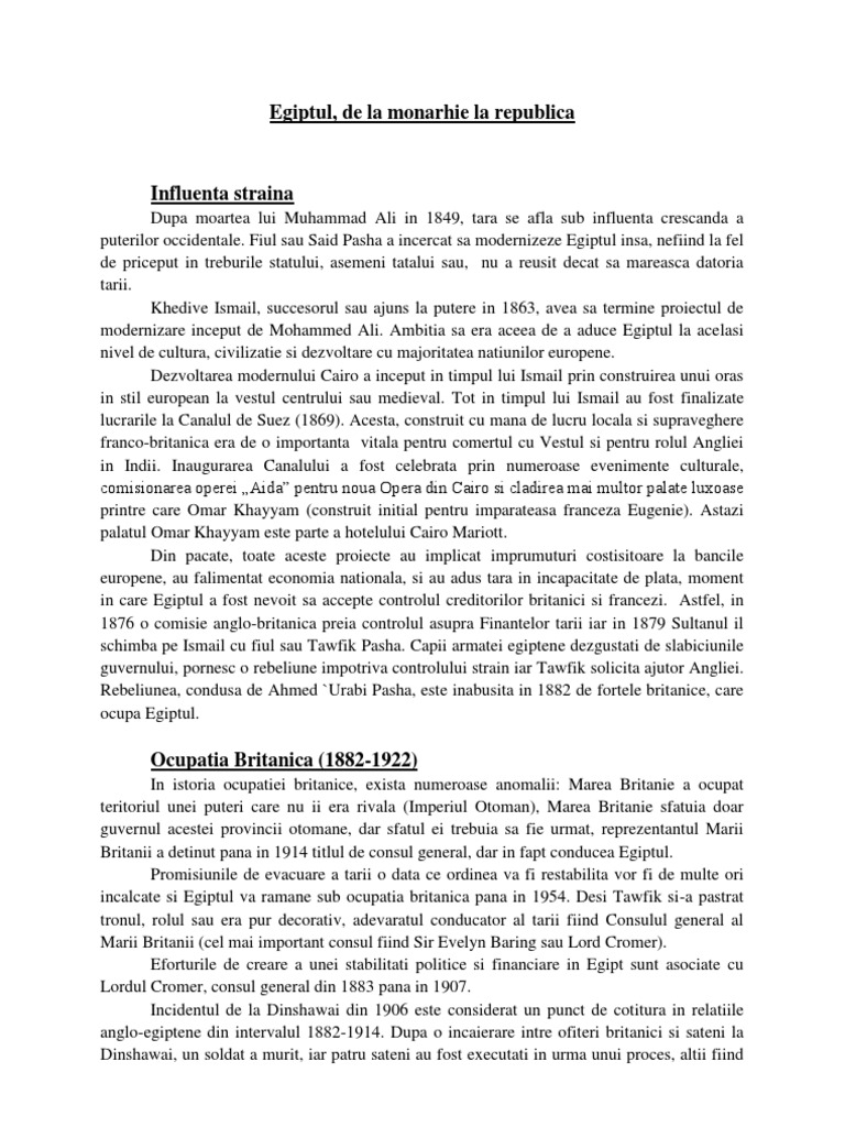 Egiptul de La Monarhie La Republica | PDF