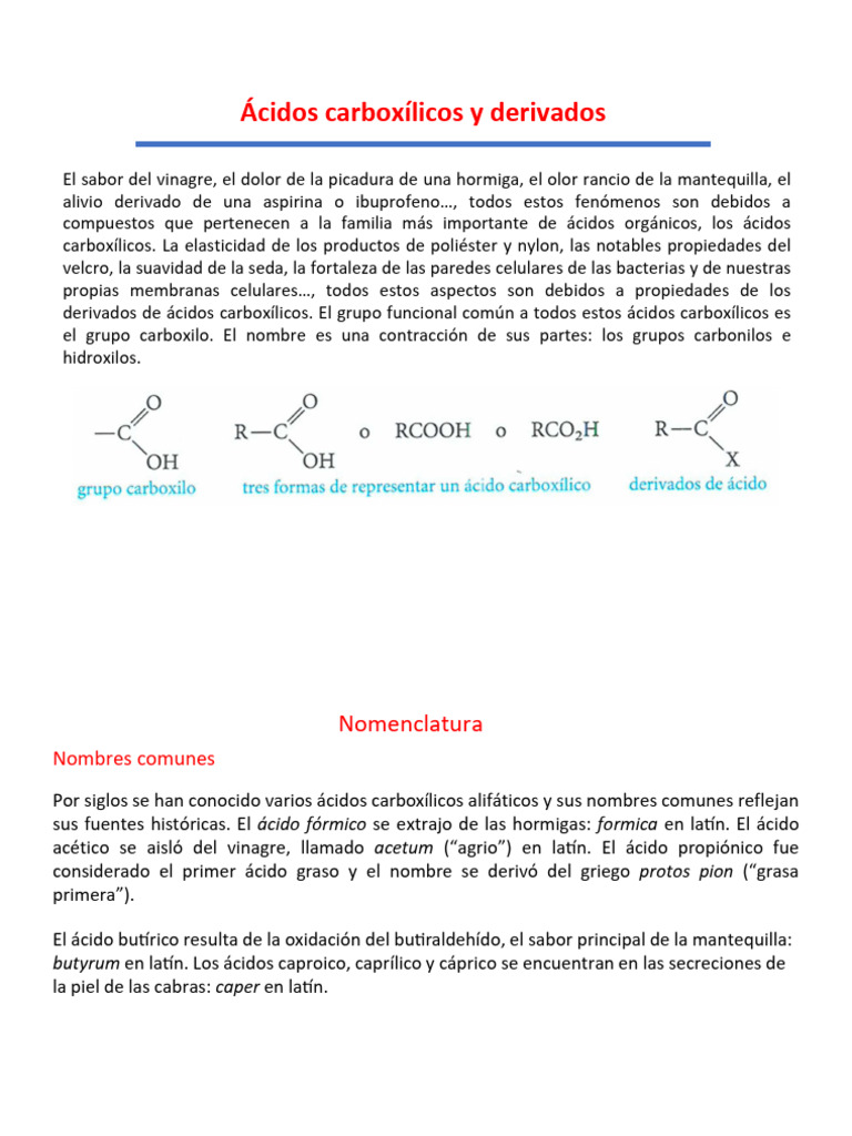 Ácidos Carboxílicos: Nomenclatura y Propiedades | PDF | Ácido ...