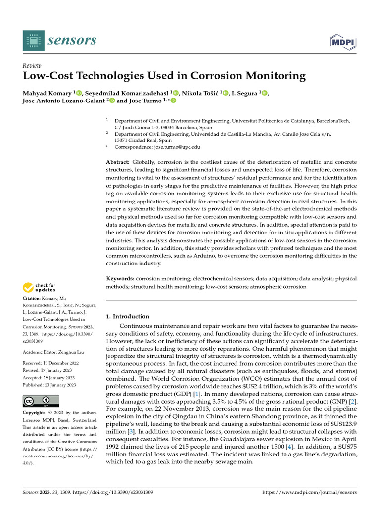 Sensors 23 01309 v3 | PDF | Corrosion | Sensor