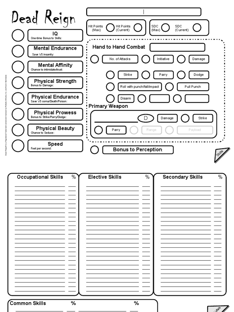 Dead Reign - Character Sheet - Ver 1.0 | PDF | Leisure | Sports