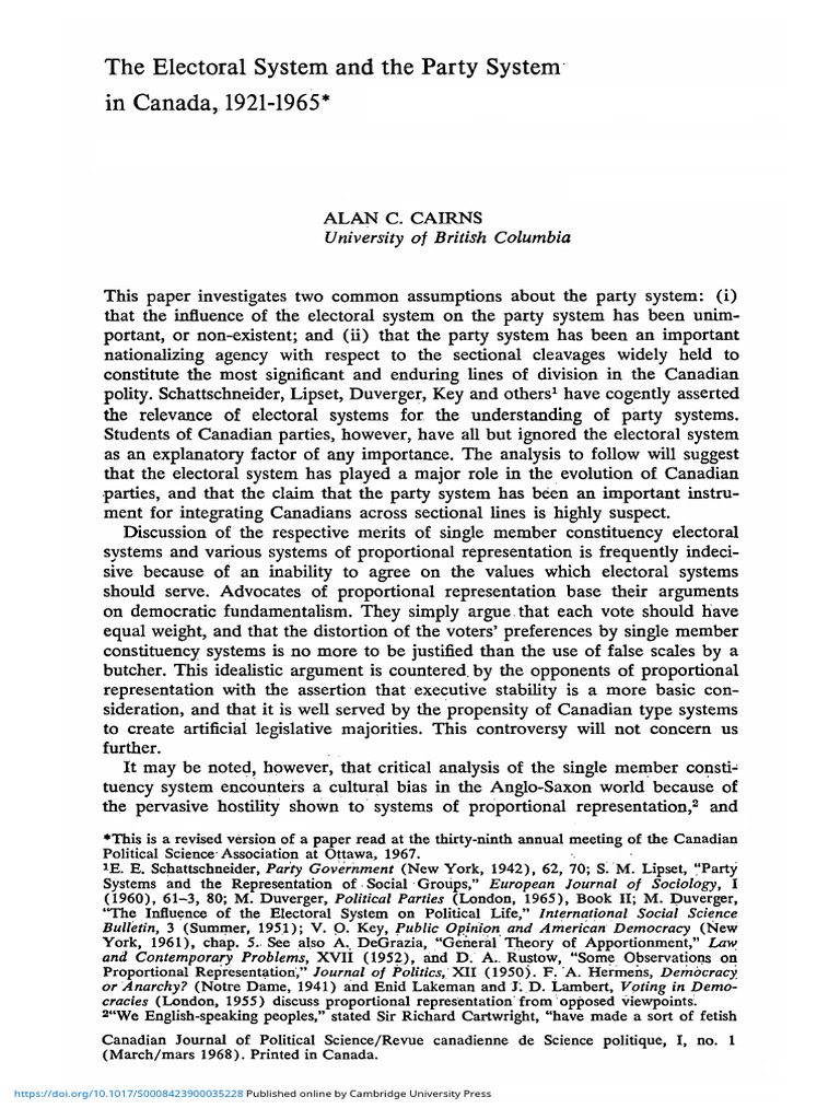 Div Class Title The Electoral System and The Party System in Canada ...