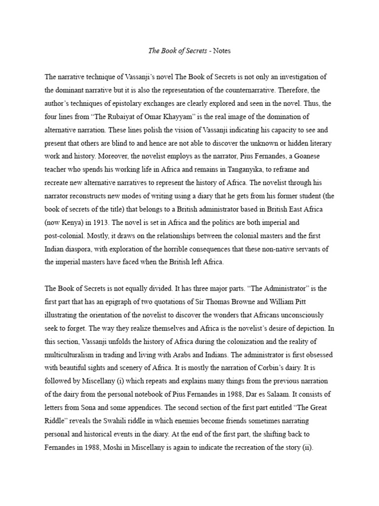 Analyzing Vassanji's The Book of Secrets | PDF