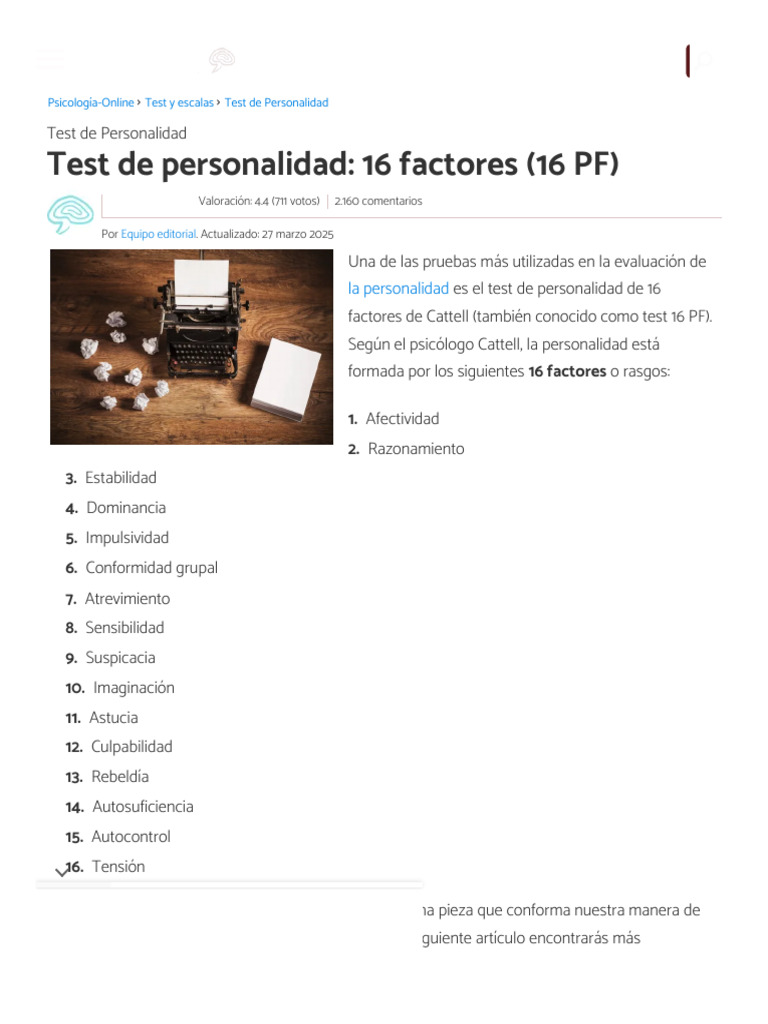 Test de Personalidad 16 Factores Cattell | PDF | Las emociones | Sicología