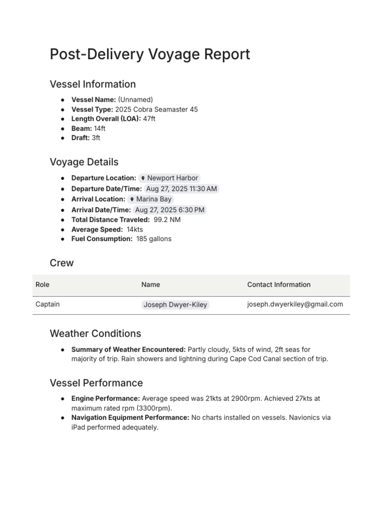 Post-Delivery Voyage Report | PDF | Ships | Shipping