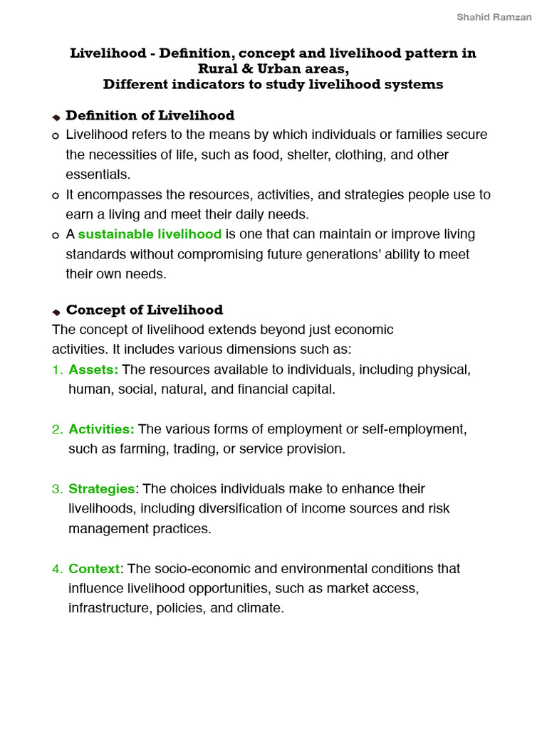 Livelihood - Definition, Concept and Livelihood Pattern in Rural ...