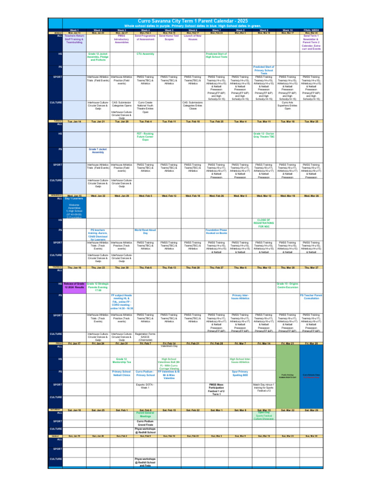 2025 CSC Term 1 Parent Calendar | PDF