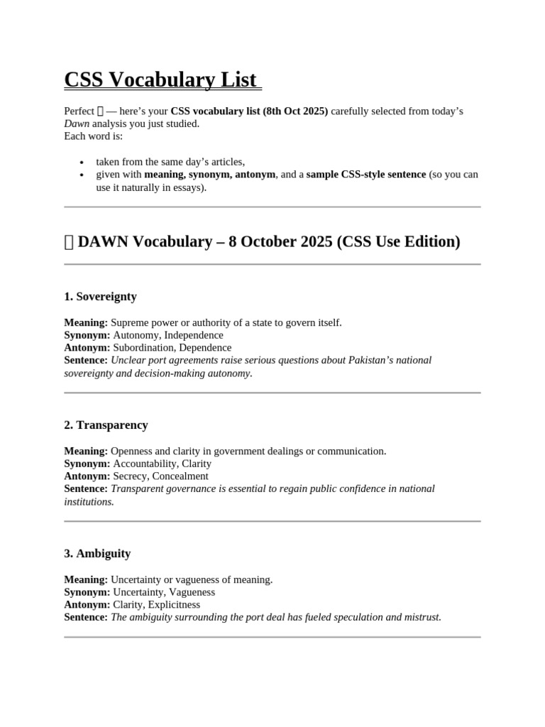 CSS Vocabulary List | PDF | Economies