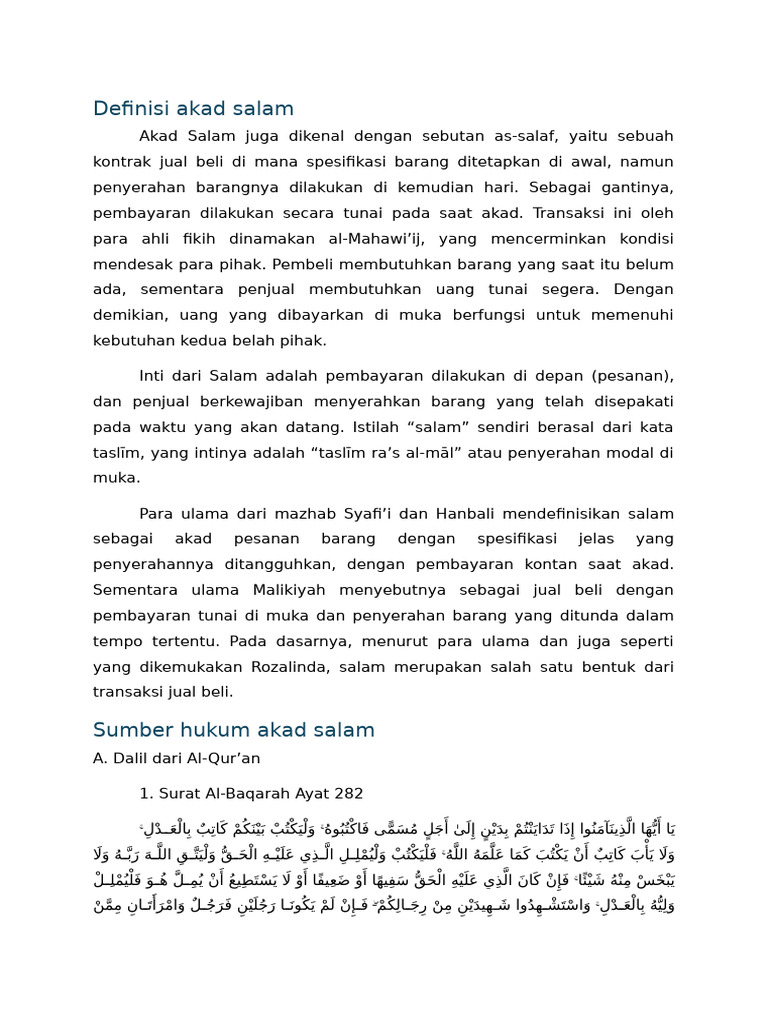 Definisi dan Rukun Akad Salam Islam | PDF