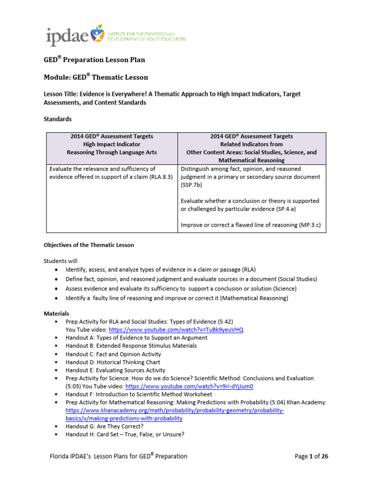 Thematic Lesson Plan | PDF | Evidence | Learning
