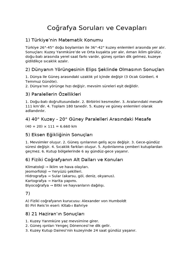 Cografya Sorular Cevaplar Duzenli | PDF