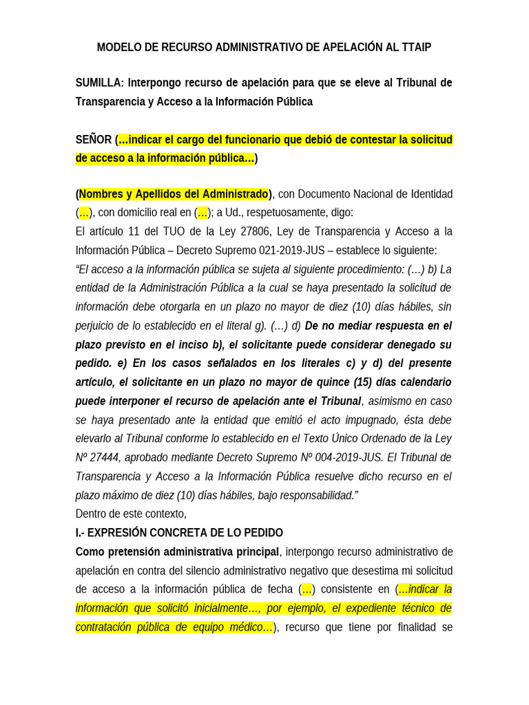 Recurso Administrativo de Apelación Al Ttaip | PDF | Apelación | Gobierno