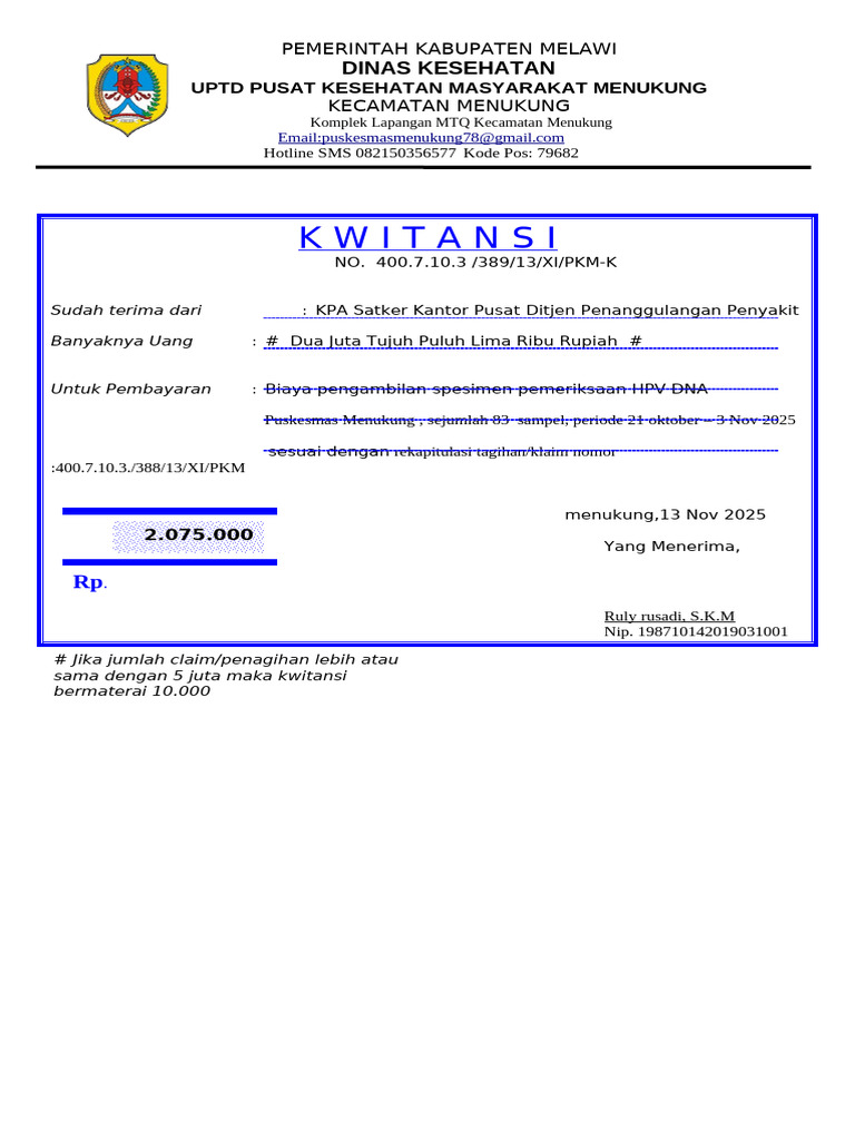 Format Kwitansi Pengambilan Spesimen | PDF