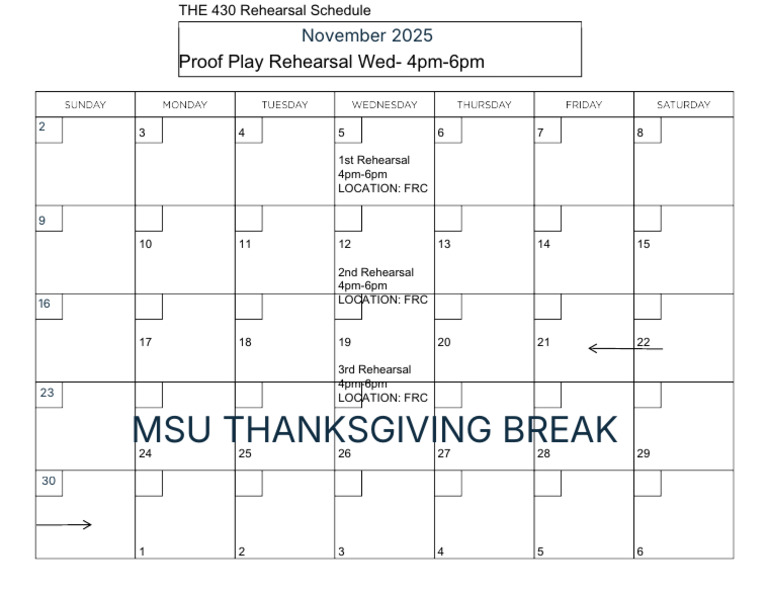 MSU Rehearsal Schedule November 2025 | PDF