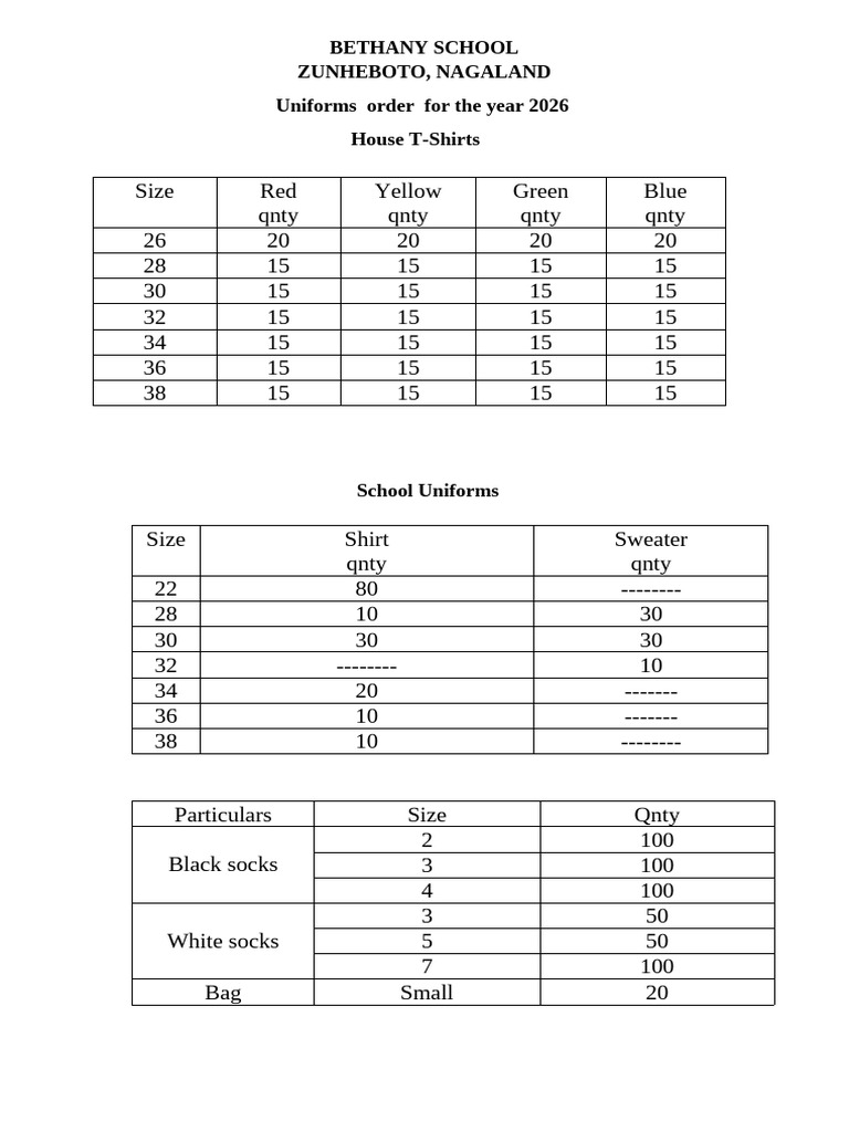 Uniforms Order 2026 | PDF