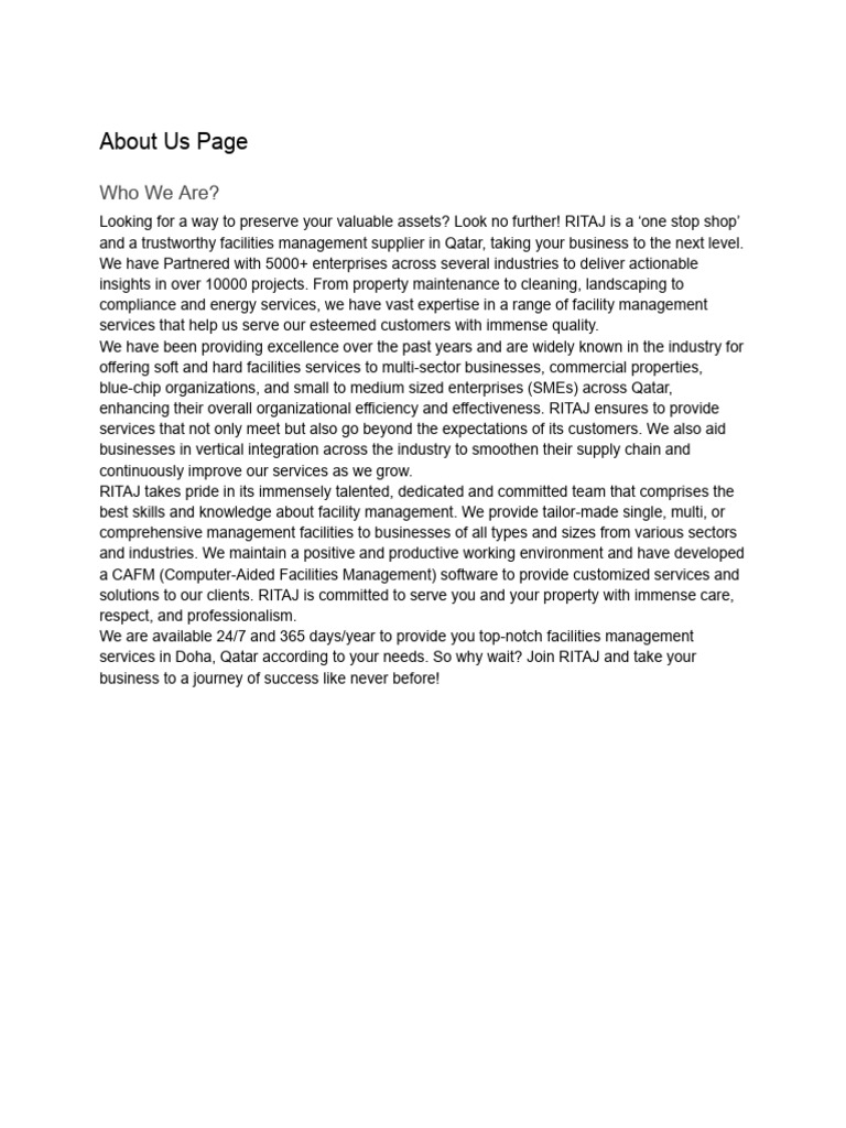 RITAJ: Premier Facilities Management in Qatar | PDF
