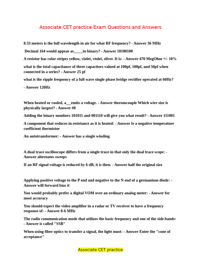 CET Practice Exam Questions & Answers | PDF | Capacitor | Rectifier