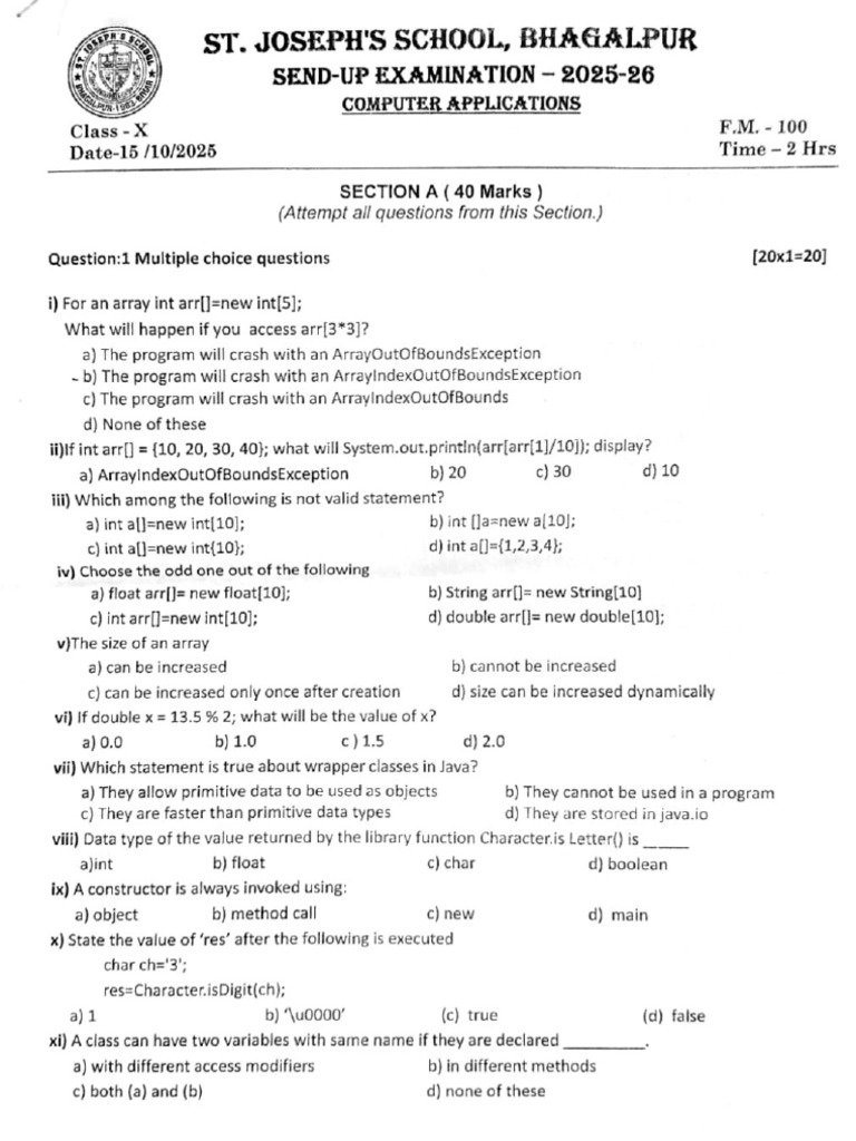 Computer Exam Half Yearly Question Paper - Class 10th - 2025 | PDF