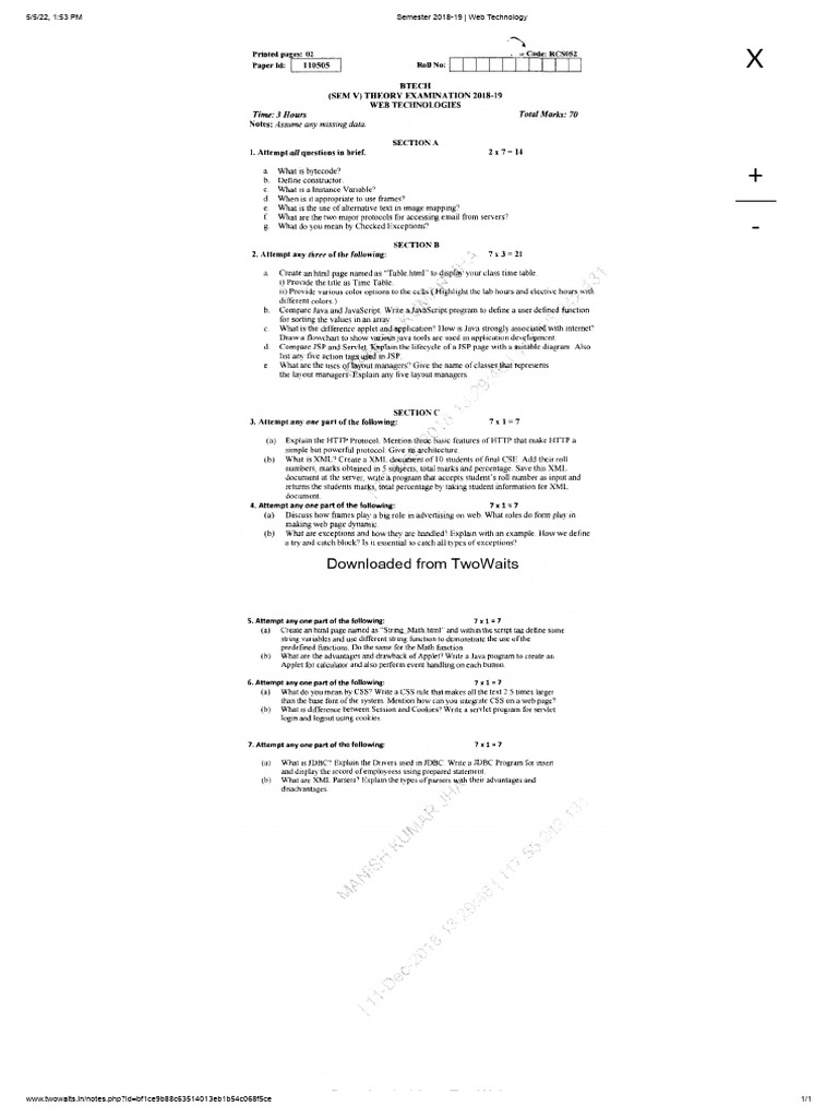 PYQ Web Technology | PDF
