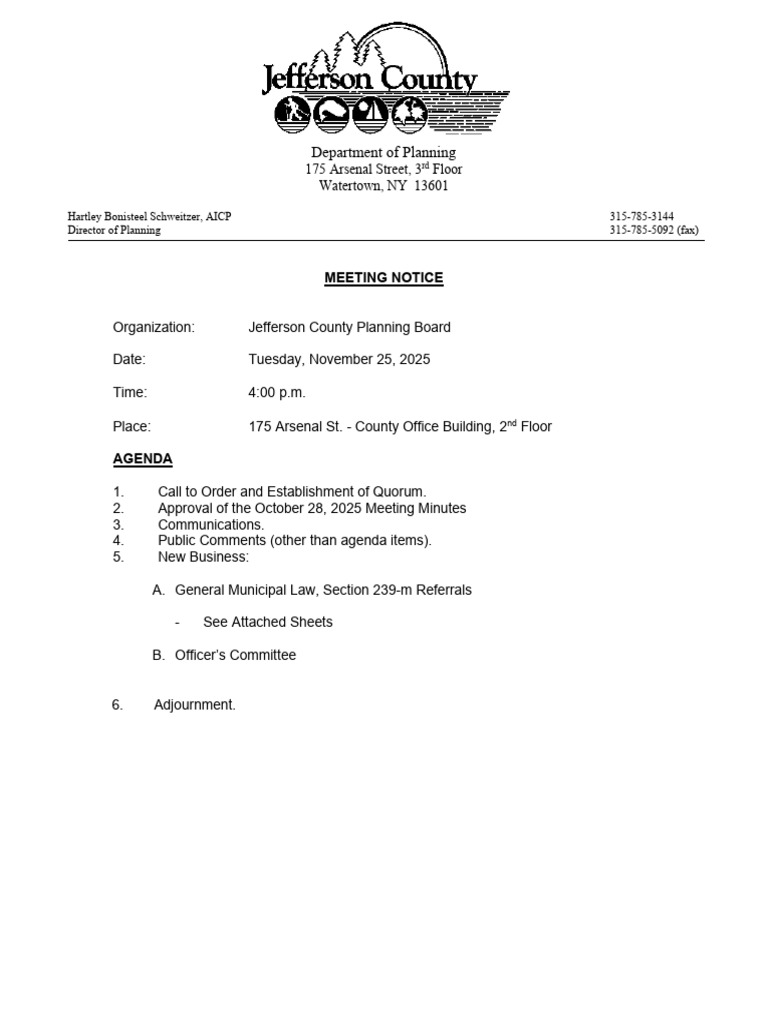 Jefferson County Planning Board agenda Nov. 25, 2025 | PDF