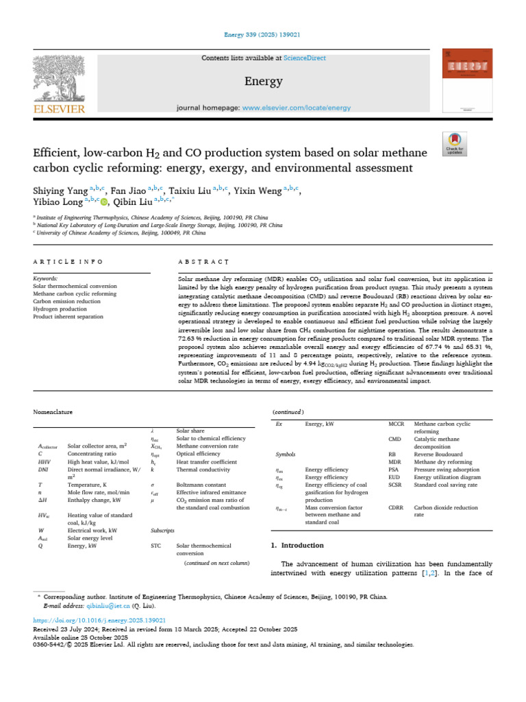 Efficient, Low-Carbon H2 and CO Production System Based On Solar ...