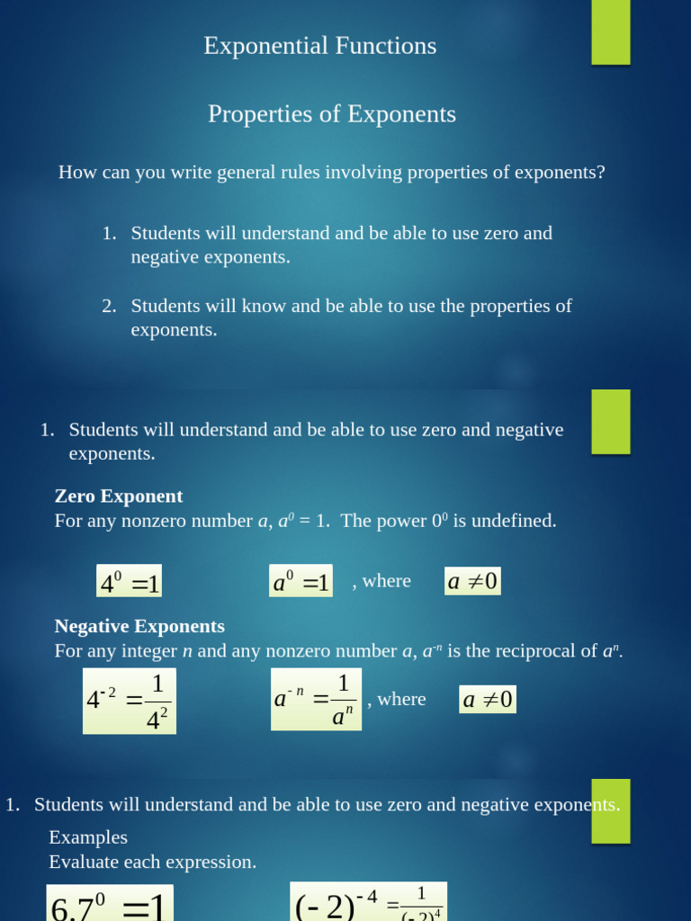6.1 Properties of Exponents | PDF | Multiplication | Exponentiation