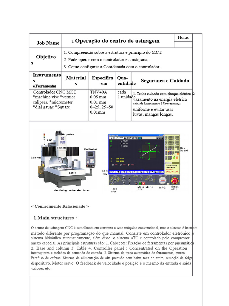 Operação e Programação de CNC MCT | PDF | Ferramentas | Máquinas