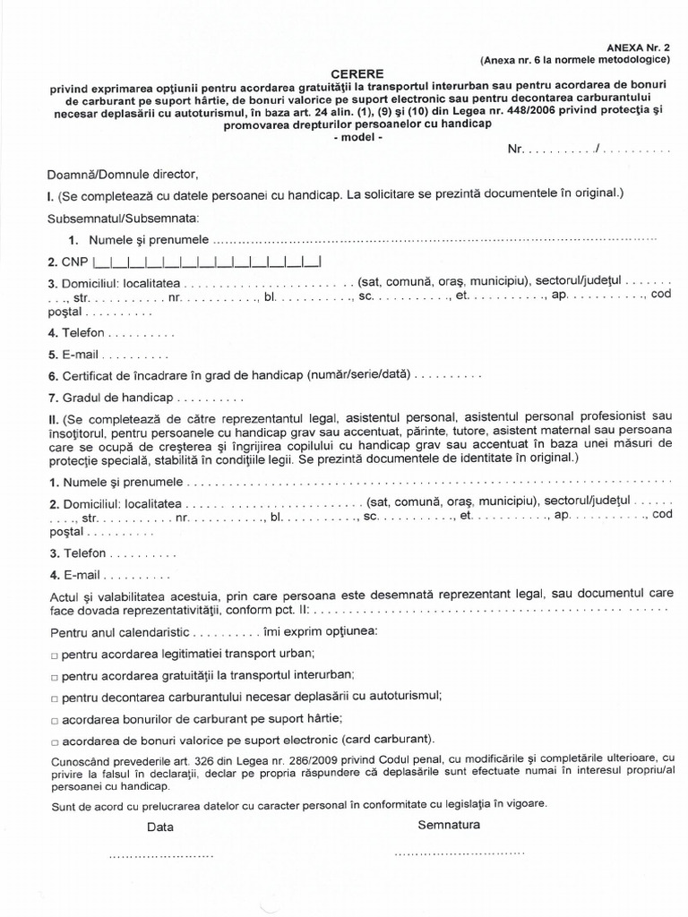 Cerere-Optiune-Transport Dgaspctr Model Anexa 2 | PDF
