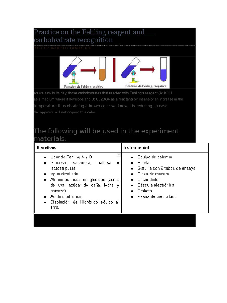 Practice On The Fehling's Reagent and Recognition of Carbohydrates ...