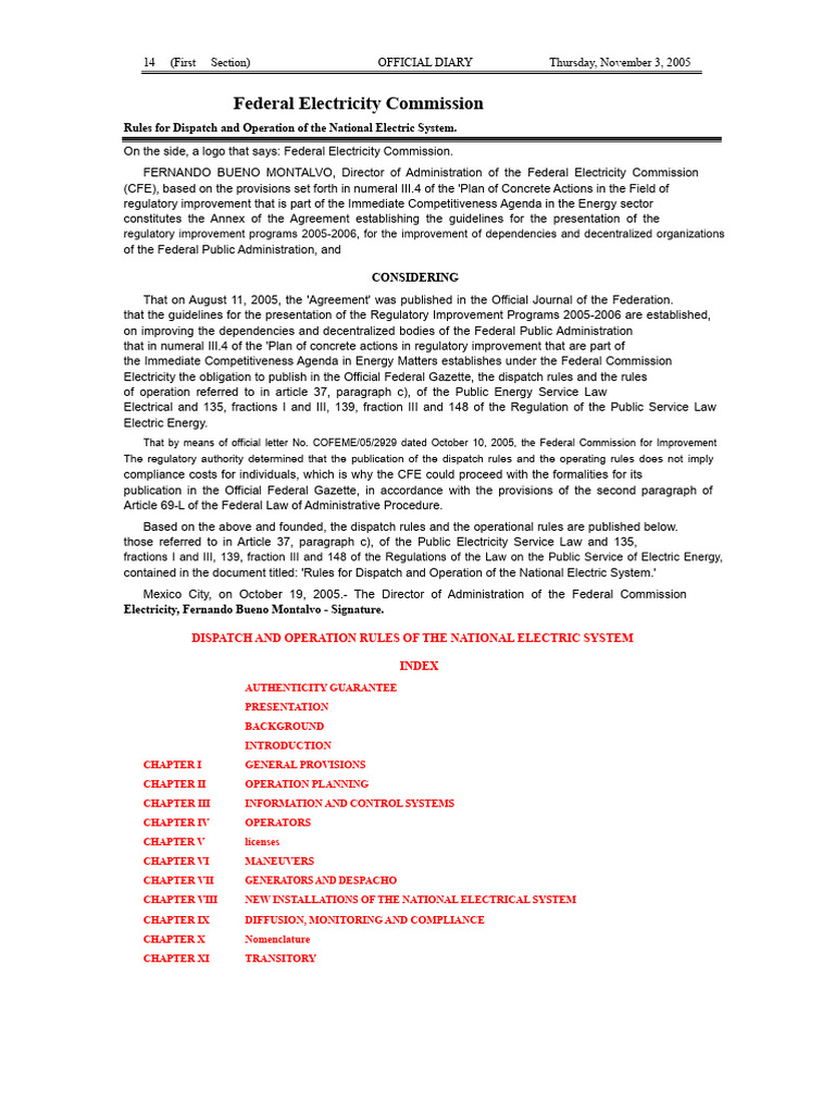 CFE Dispatch and Operation Rules of the National Electric System | PDF ...
