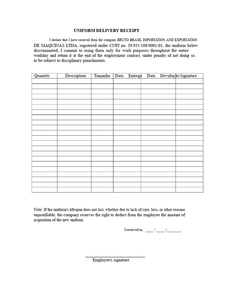 Uniform Delivery Receipt Model | PDF