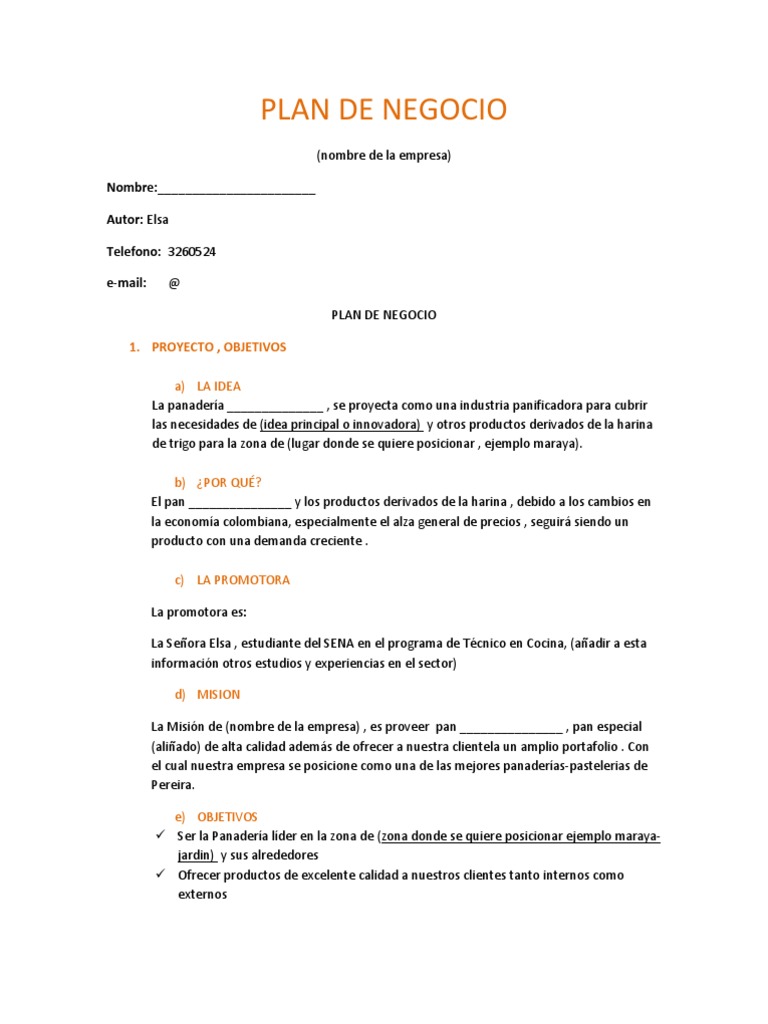 Plan de Negocio | PDF | Panadería | Panes