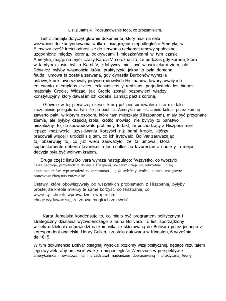 List Z Jamajki. Streszczenie | PDF