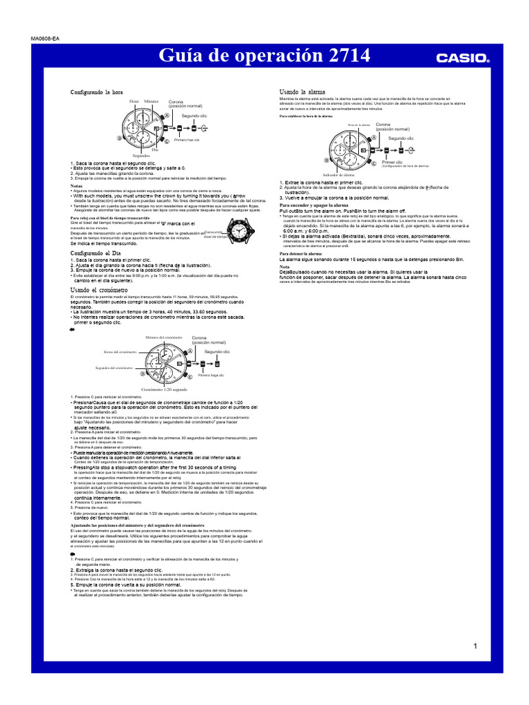 Casio Ef 514-714 (Manual) | PDF | Reloj | Horología