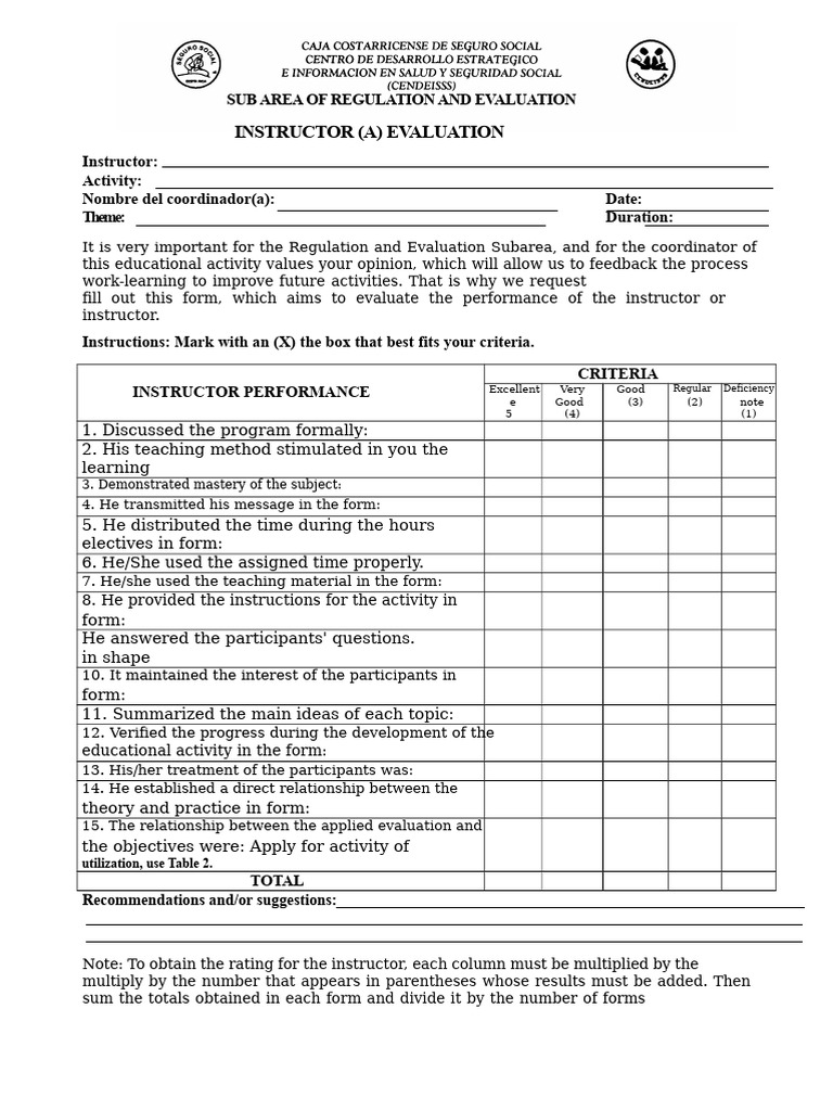 Evaluation for Instructor | PDF | Evaluation